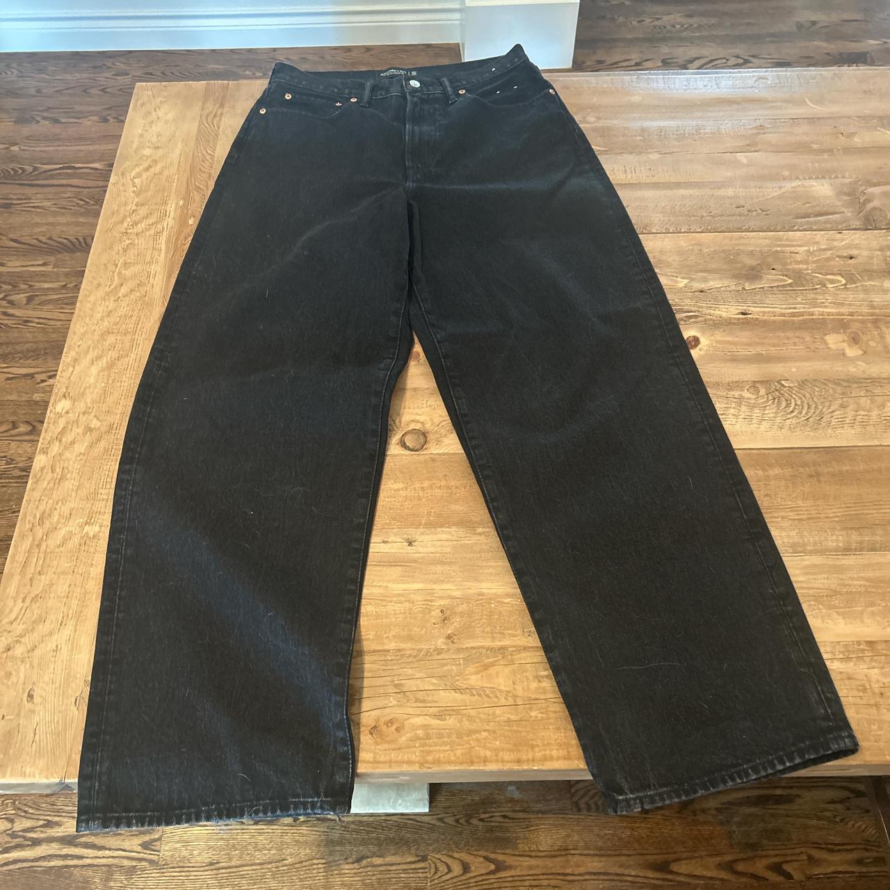 Jet black ultra baggy Abercrombie jeans 32-34 Send... | Depop