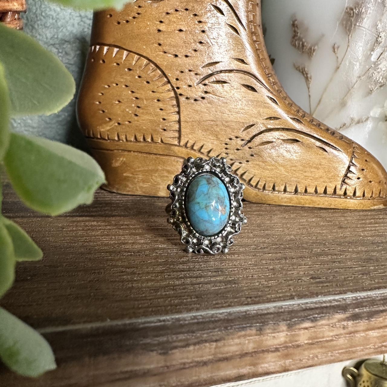 Set of 3 turquoise adjustable costume rings. Silver... | Depop