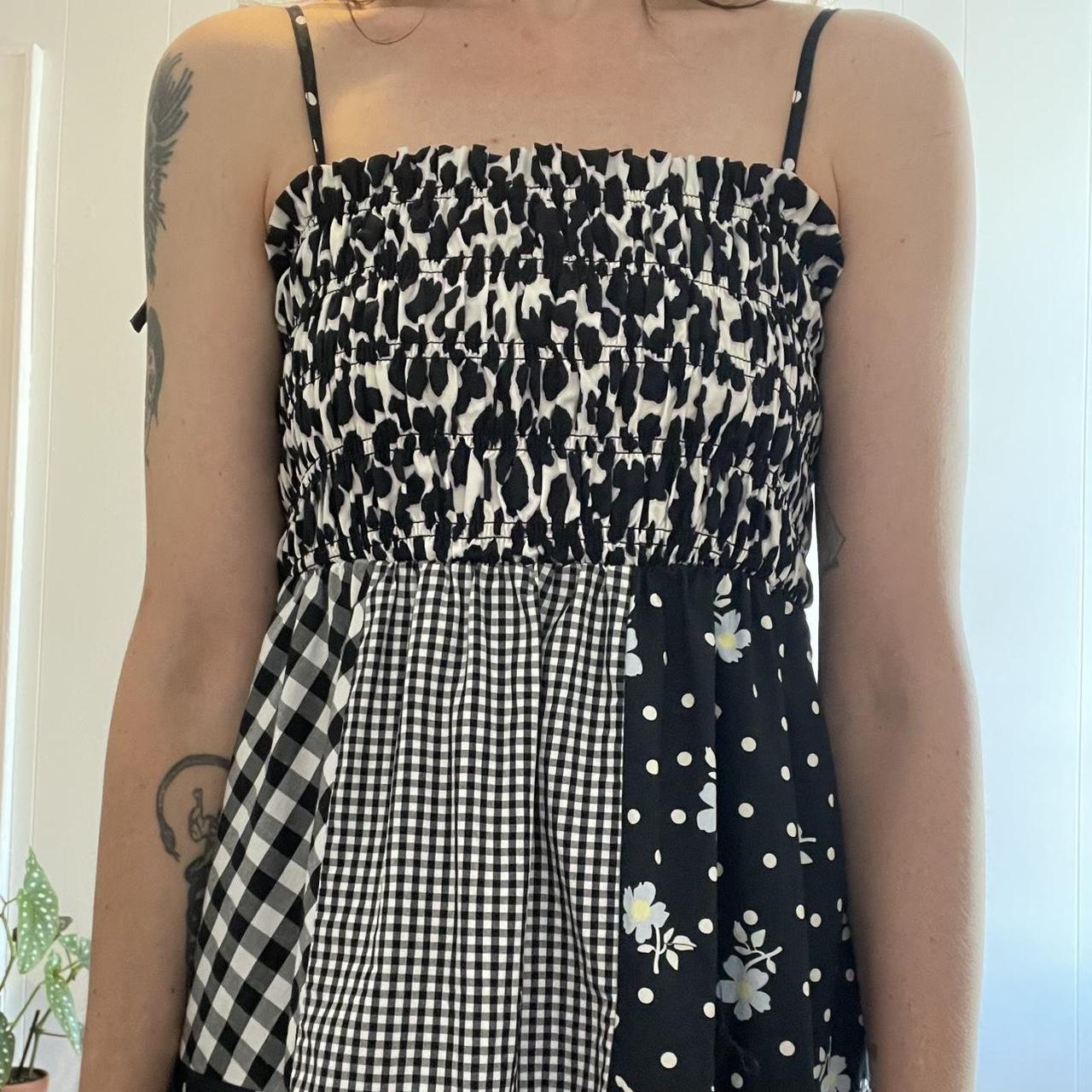 Sandy Liang x Target patchwork spaghetti strap midi... - Depop