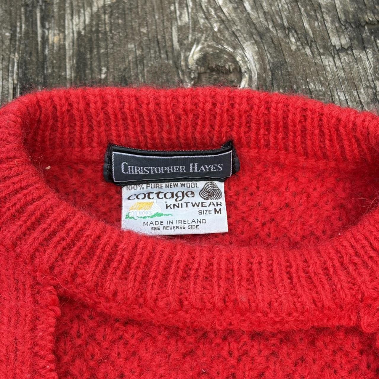 Vintage red 100% wool cable knit sweater with cut... - Depop