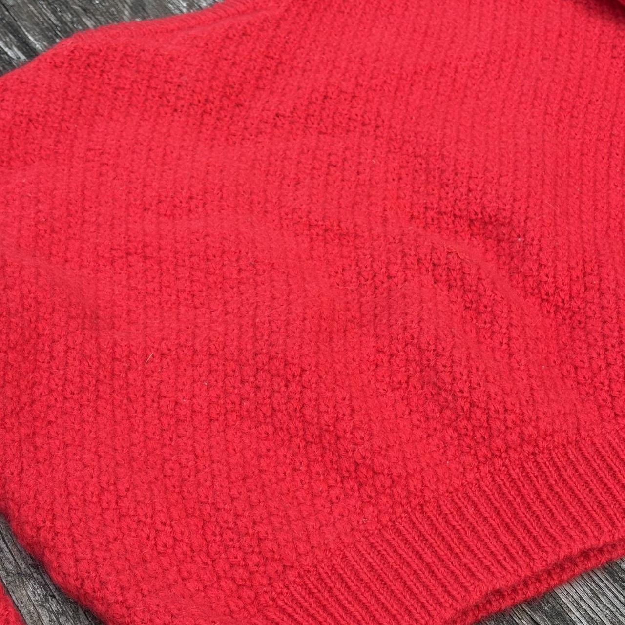 Vintage red 100% wool cable knit sweater with cut... - Depop