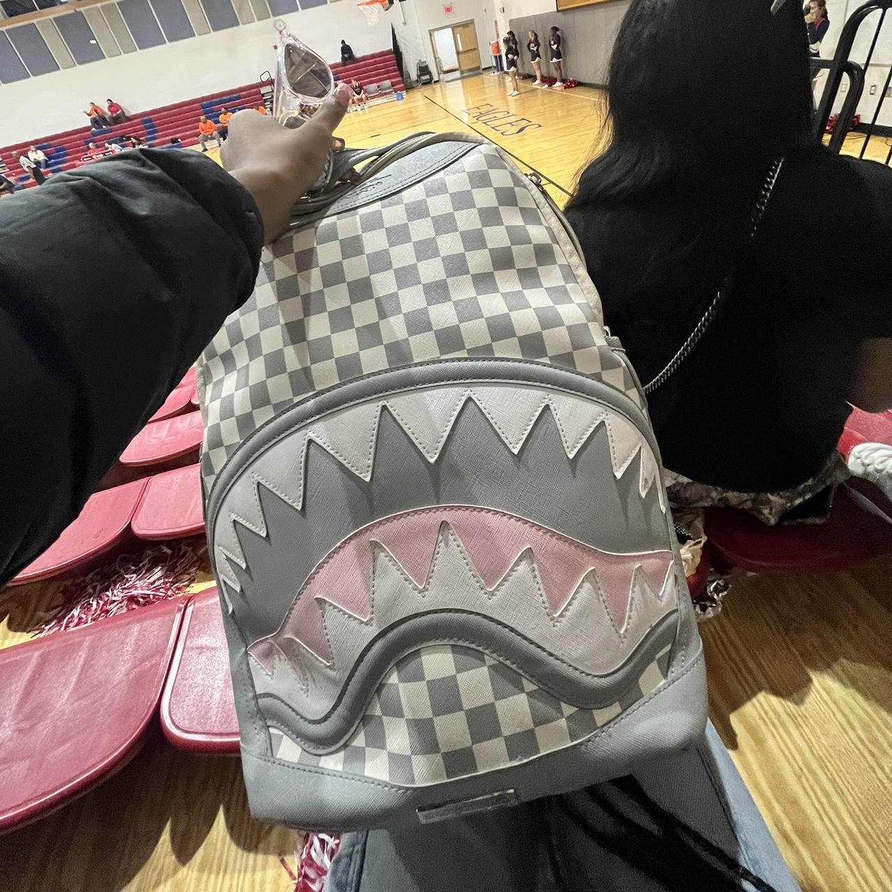 Grey and pink shark backpack #backpack Text before... - Depop