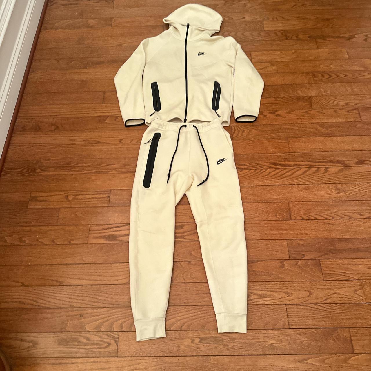 Cream and black full Nike tech fleece jacket and... | Depop
