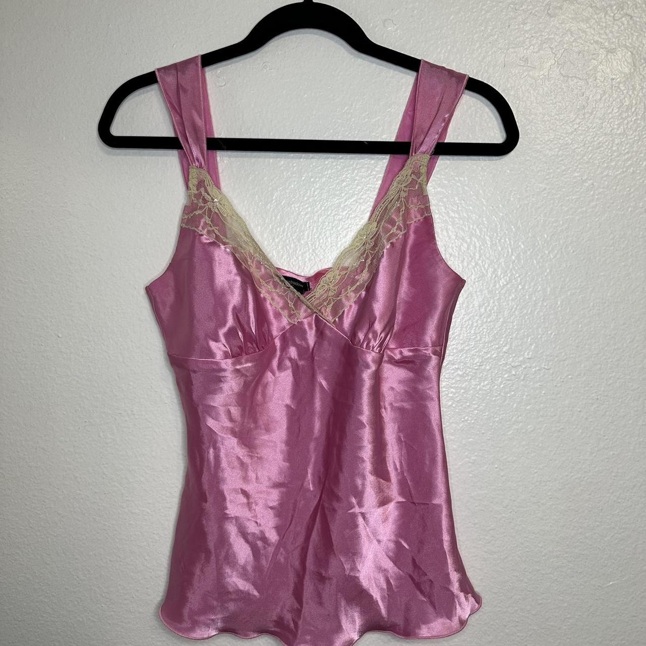 Bubble gum pink satin tank Size: medium - fitted... - Depop