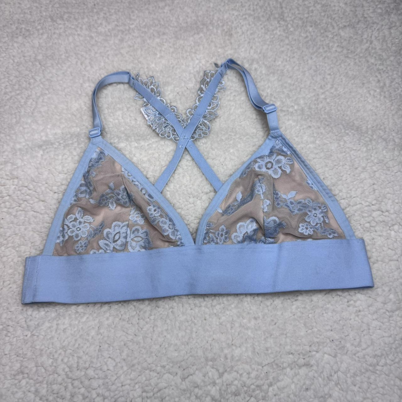 Blue & tan PINK bralette - has excellent stretch... - Depop