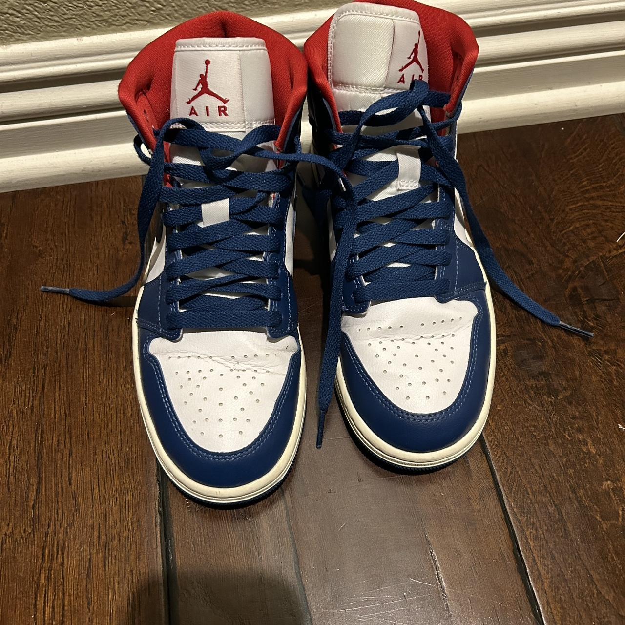 blue red and white jordans 1 mids - Nike (accepting... | Depop