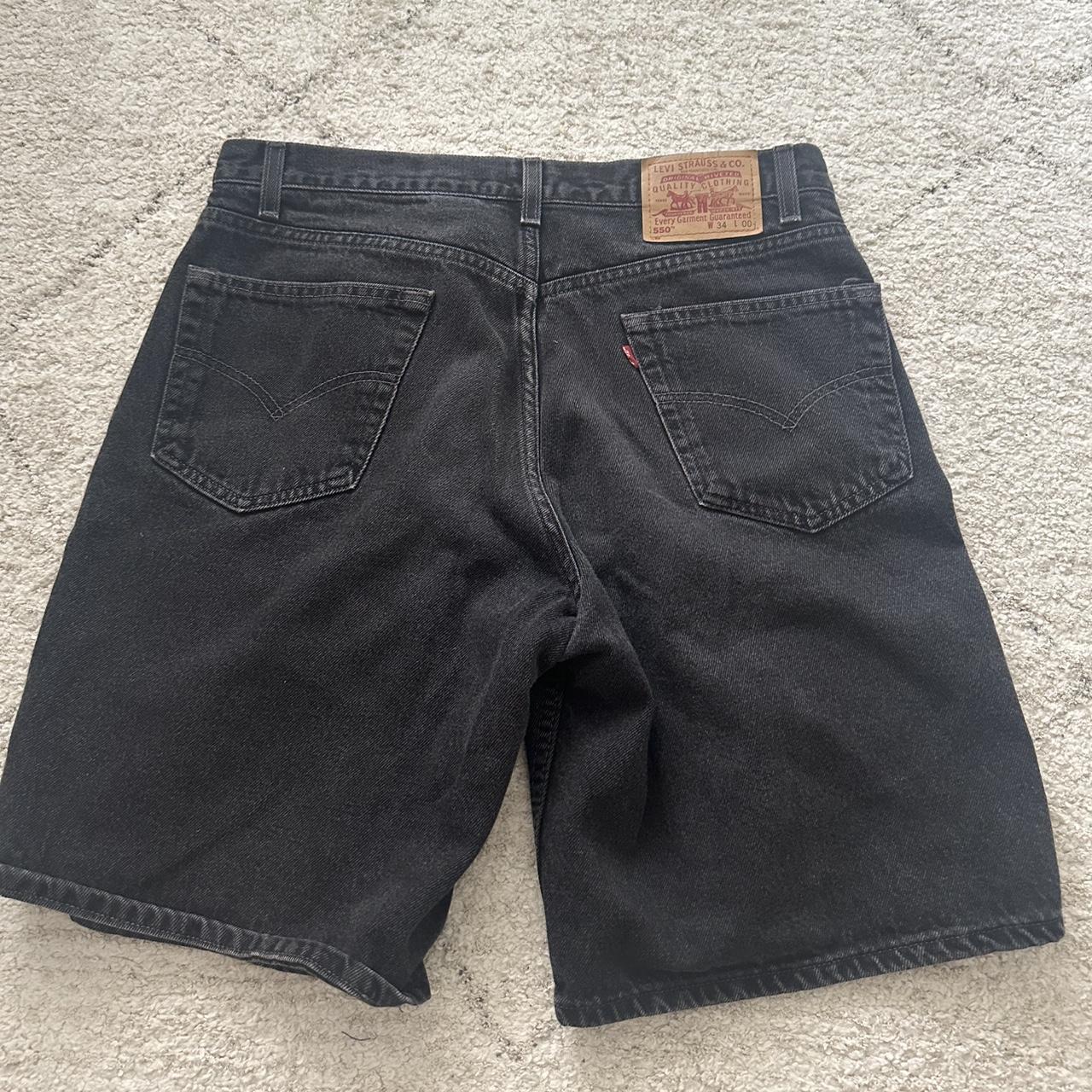 Vintage 90s Levi's 550 Black Denim Jean Shorts... | Depop