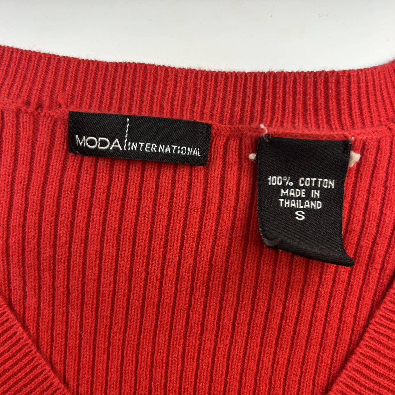 red Moda International V-neck sweater with long... - Depop