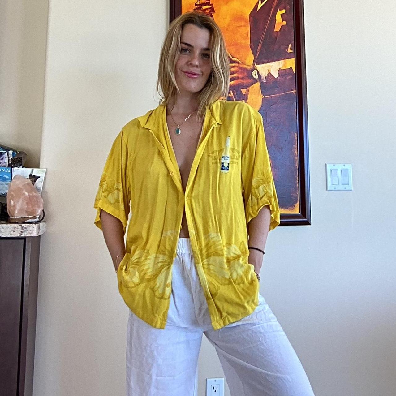 Corona button up shirt Hawaiian shirt Yellow... - Depop
