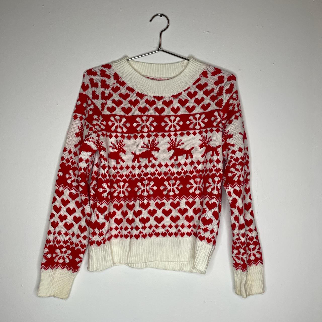 Red and white Christmas sweater with snowflakes,... - Depop