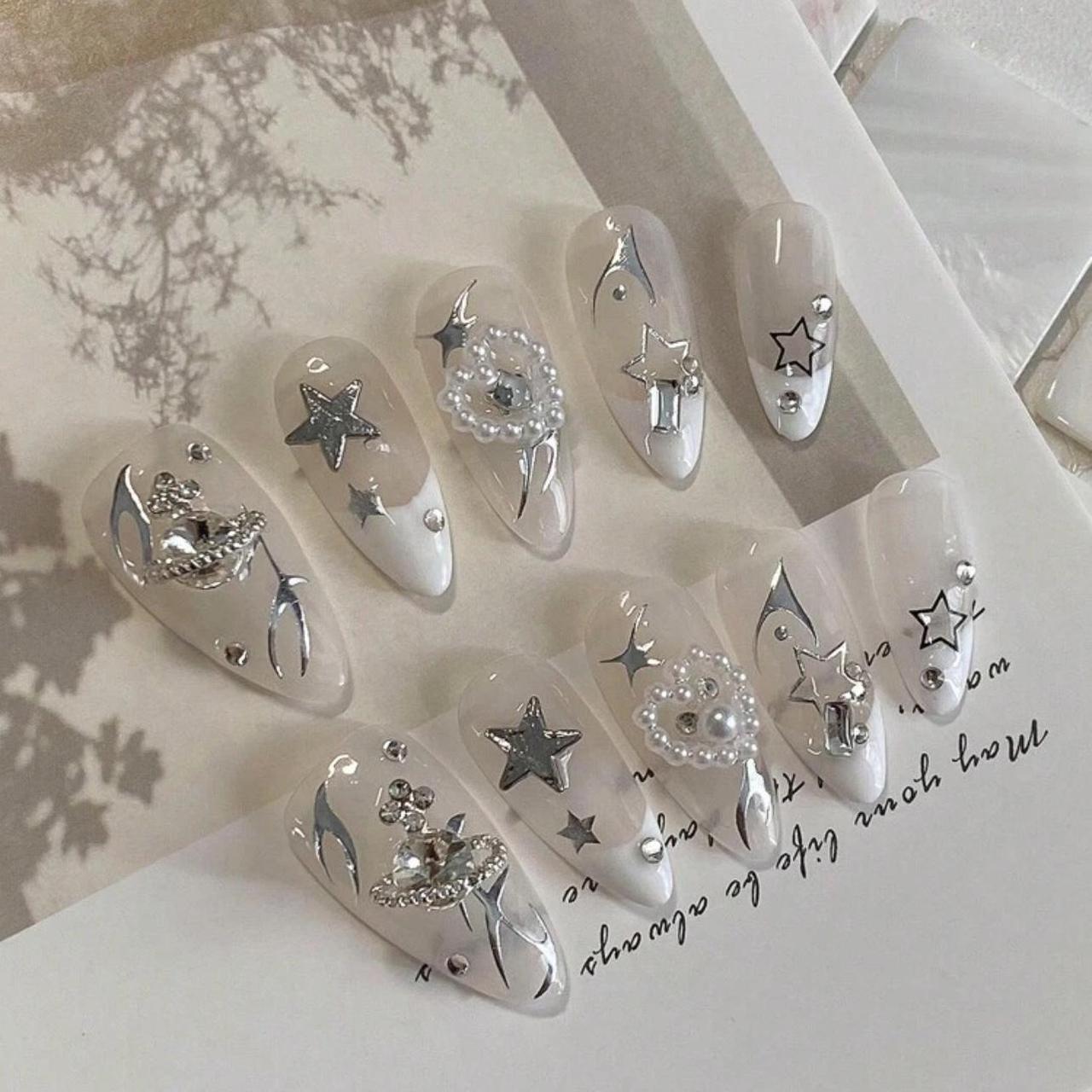 space themed nails! super cute almond nails with... | Depop