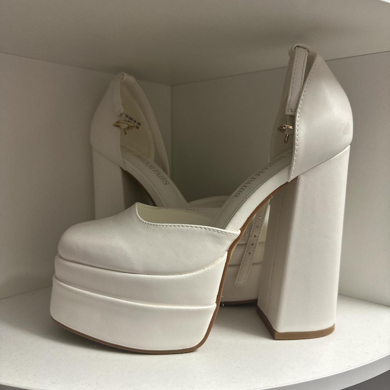 #White #platform #heels #glamour #chunky heel Never... - Depop
