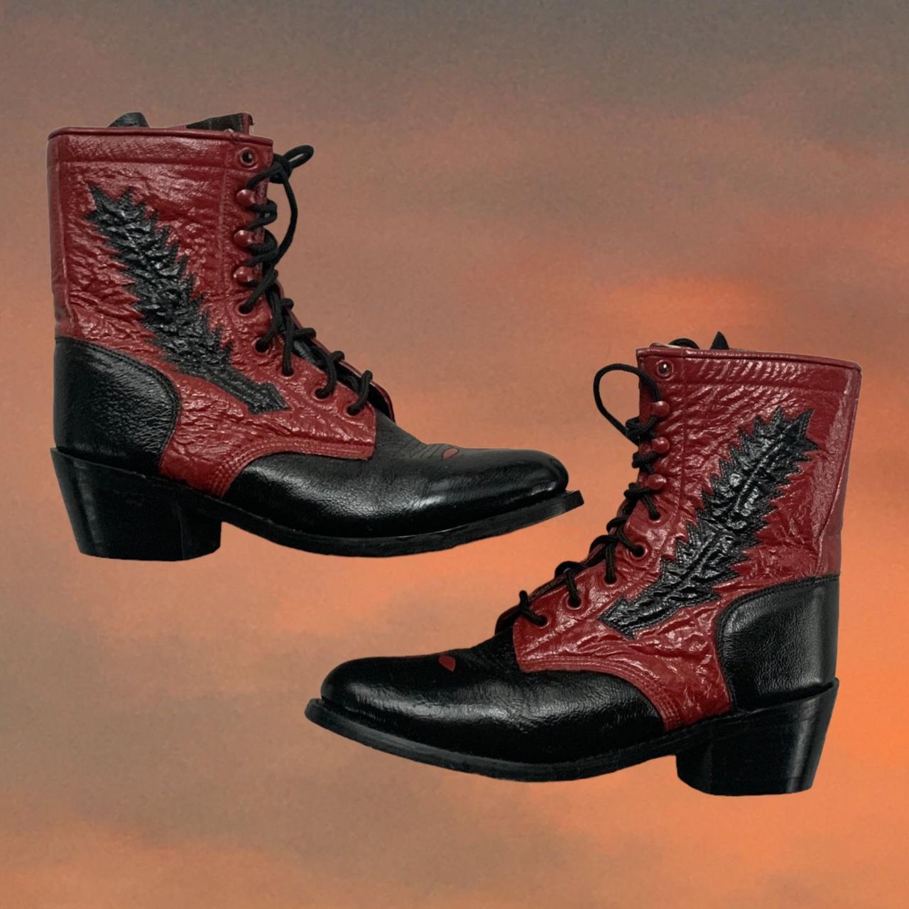 Red and black western lace up boots ⭐️📸🥀 Brand:... - Depop
