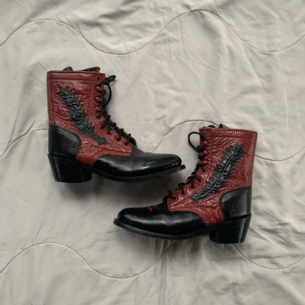 Red and black western lace up boots ⭐️📸🥀 Brand:... - Depop