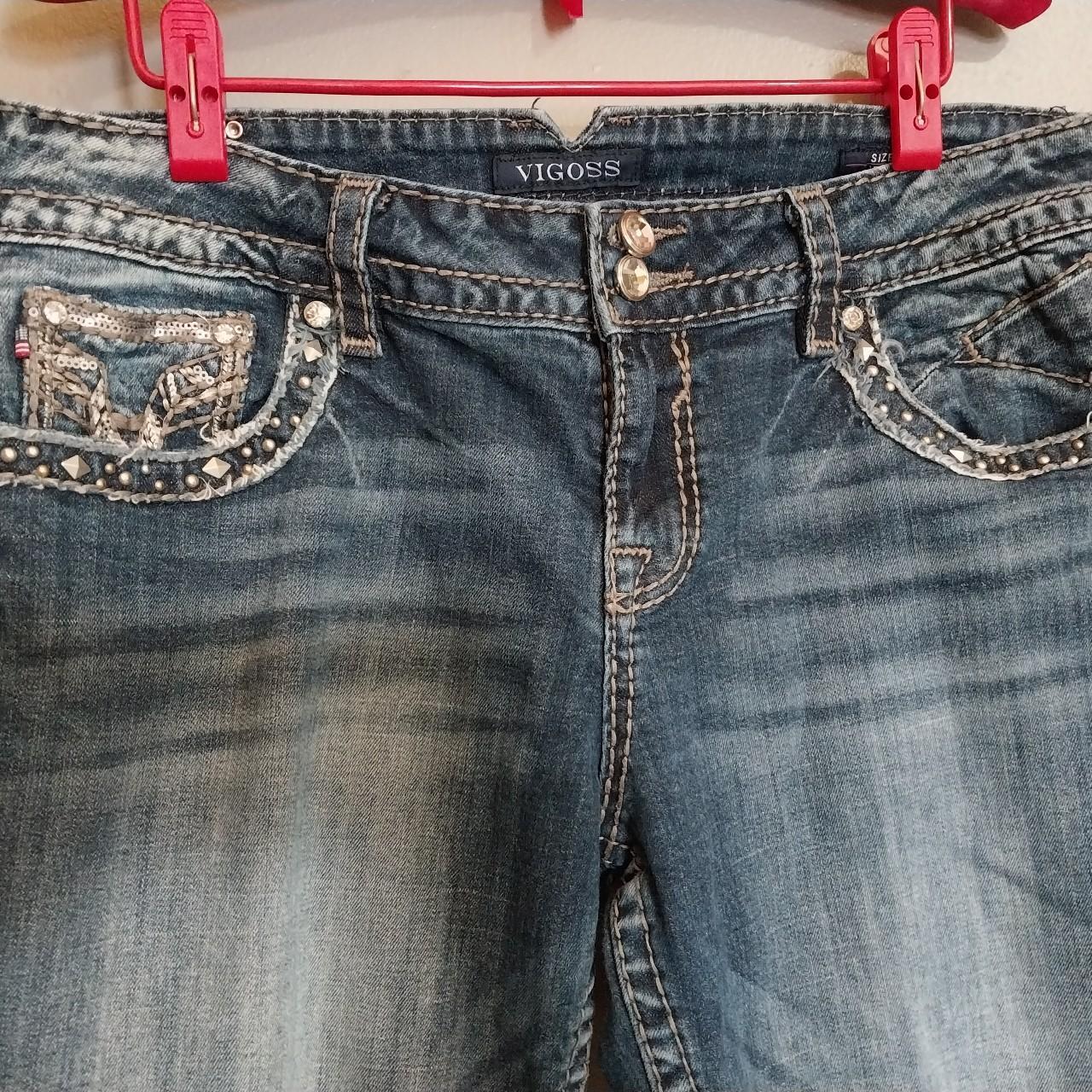 Vigoss Capri Jeans Womens 15/16 Blue Embellished... | Depop