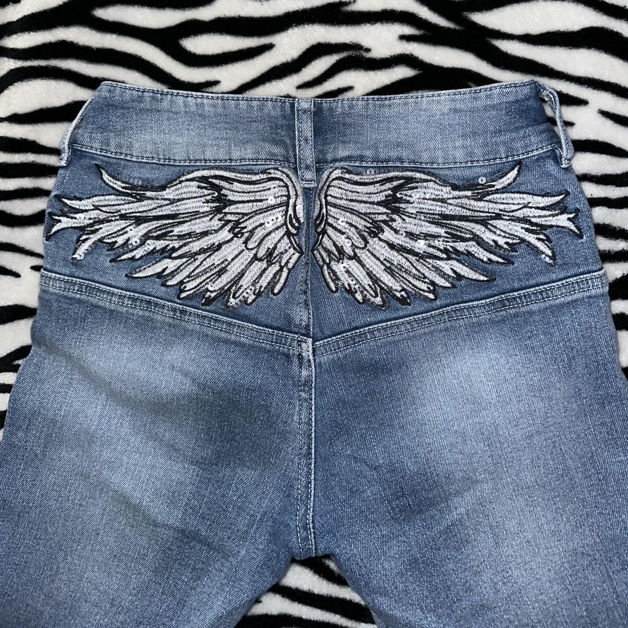 Y2K angel wings bootcut jeans🪽😻 worn once / no flaws... - Depop
