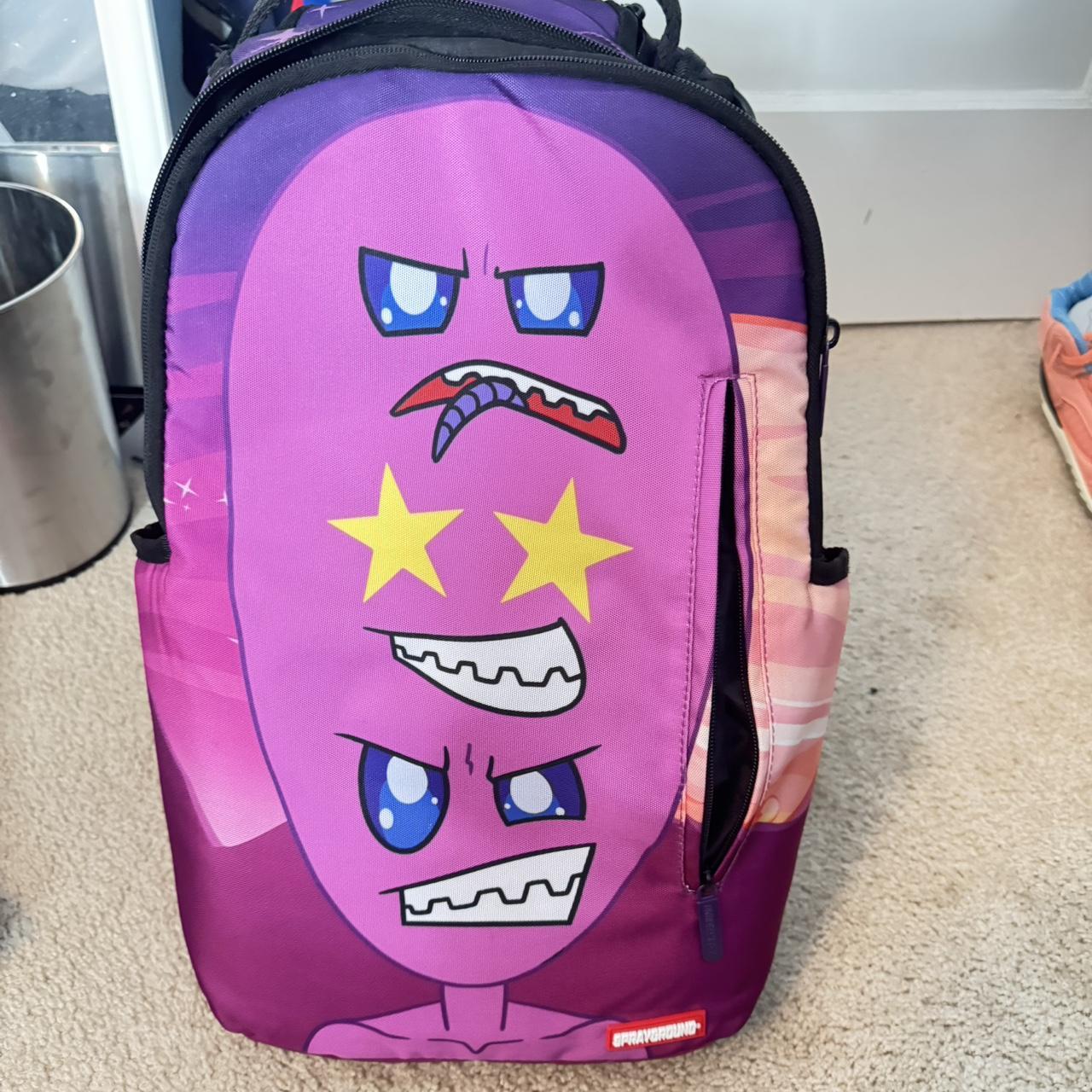 Pink, Purple, yellow, and black sprayground backpack... | Depop