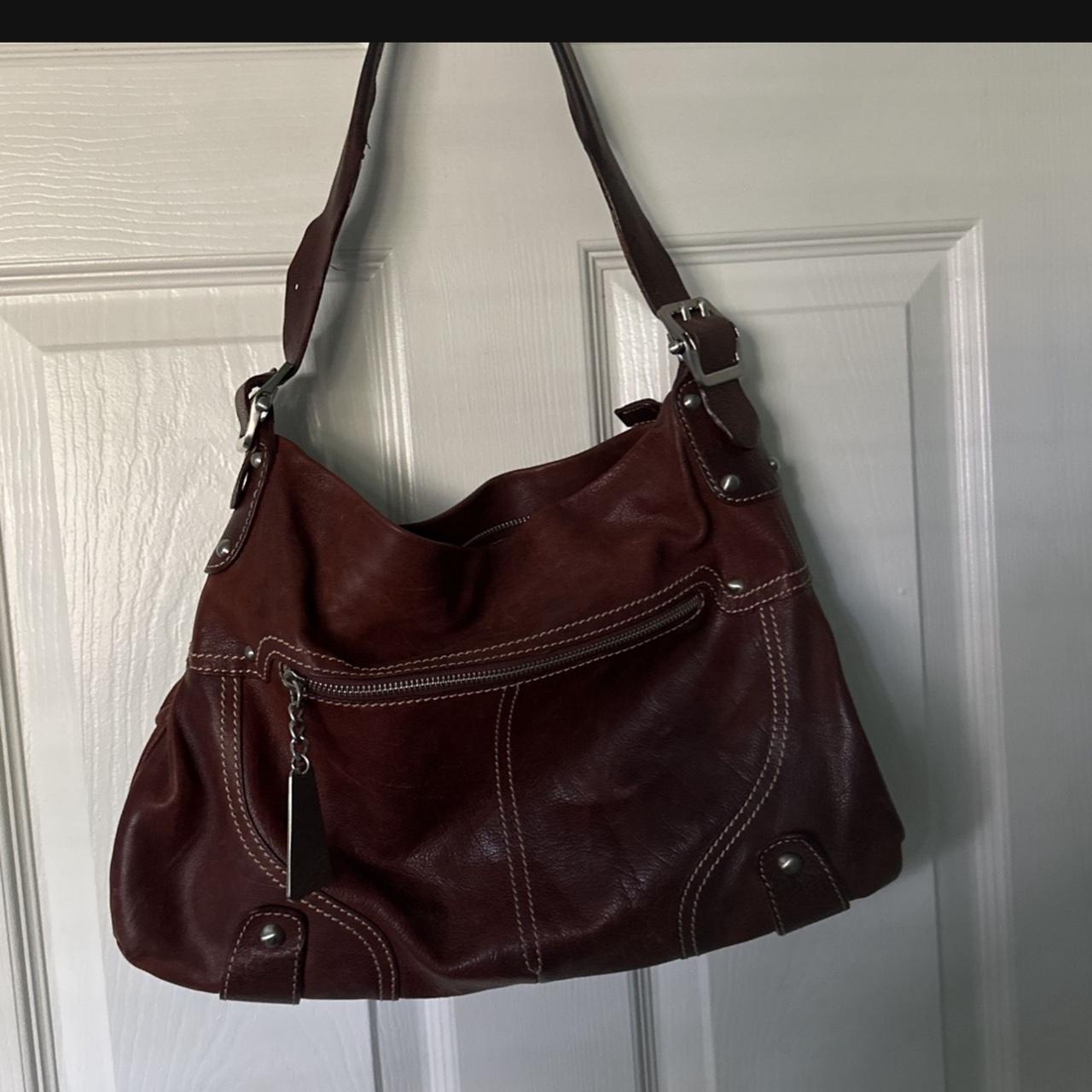 Via Spiga Brown leather shoulder bag with silver... - Depop