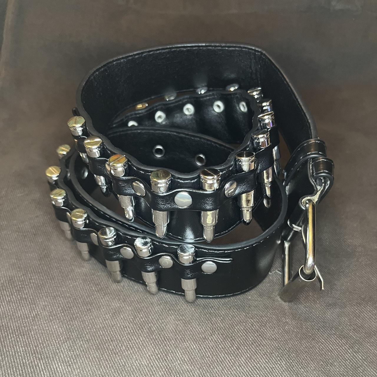 Y2K cyber 2000s silver metal bullet belt black... | Depop