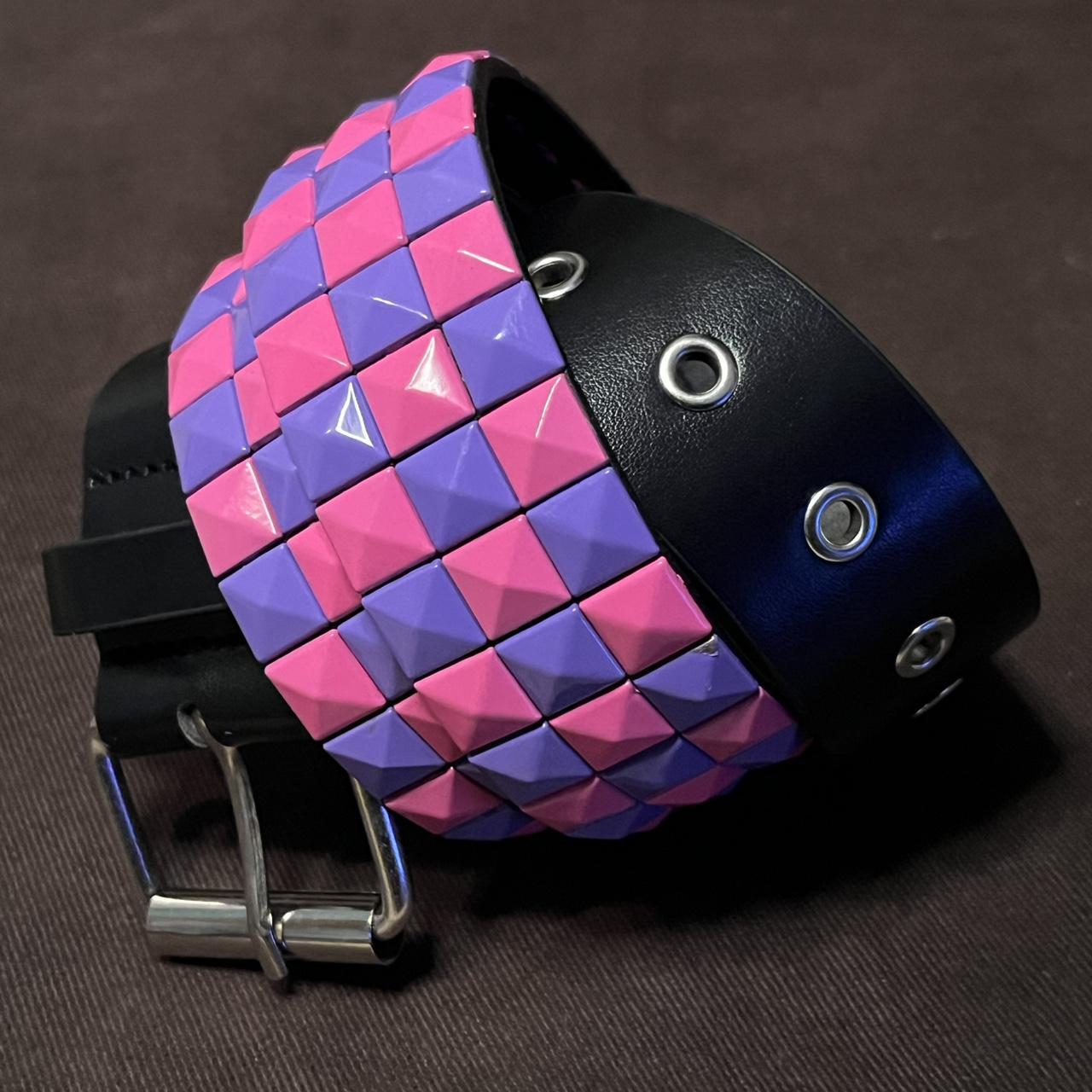 Pink and purple emo studded leather belt with studs... | Depop