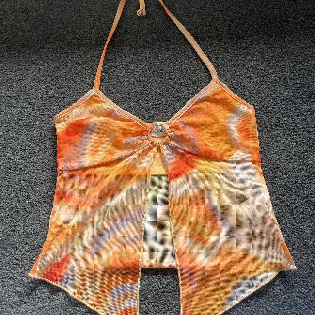 Orange glassons halter top. Size xs. - Depop