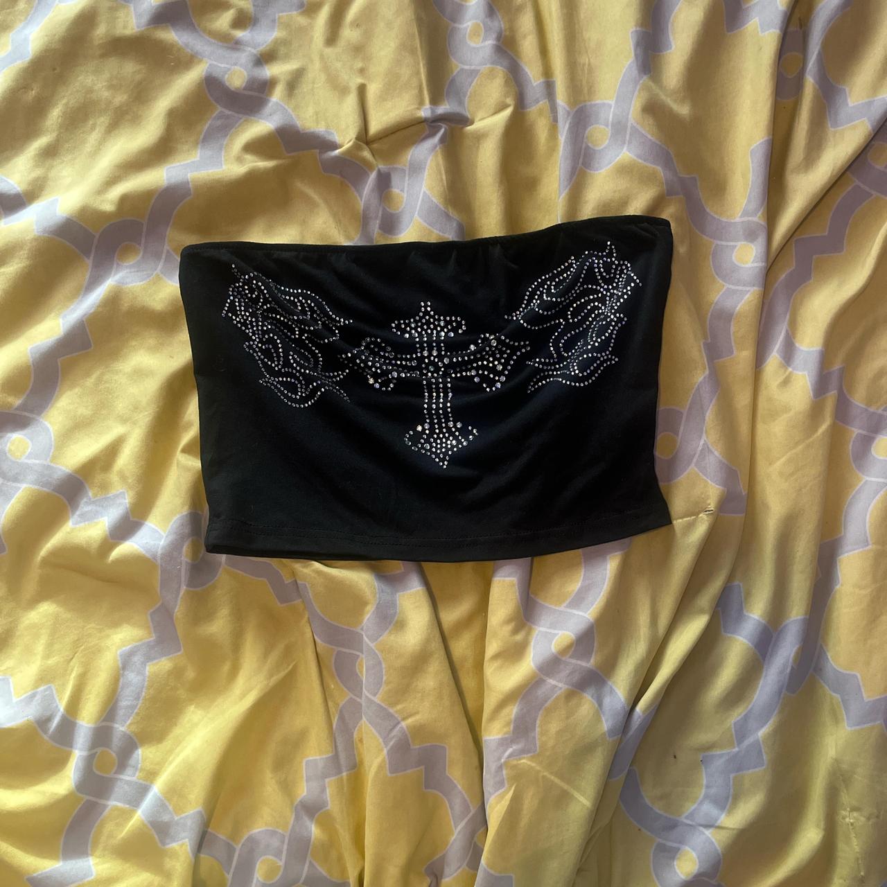 Black and silver rhinestone tube top #tubetop... - Depop