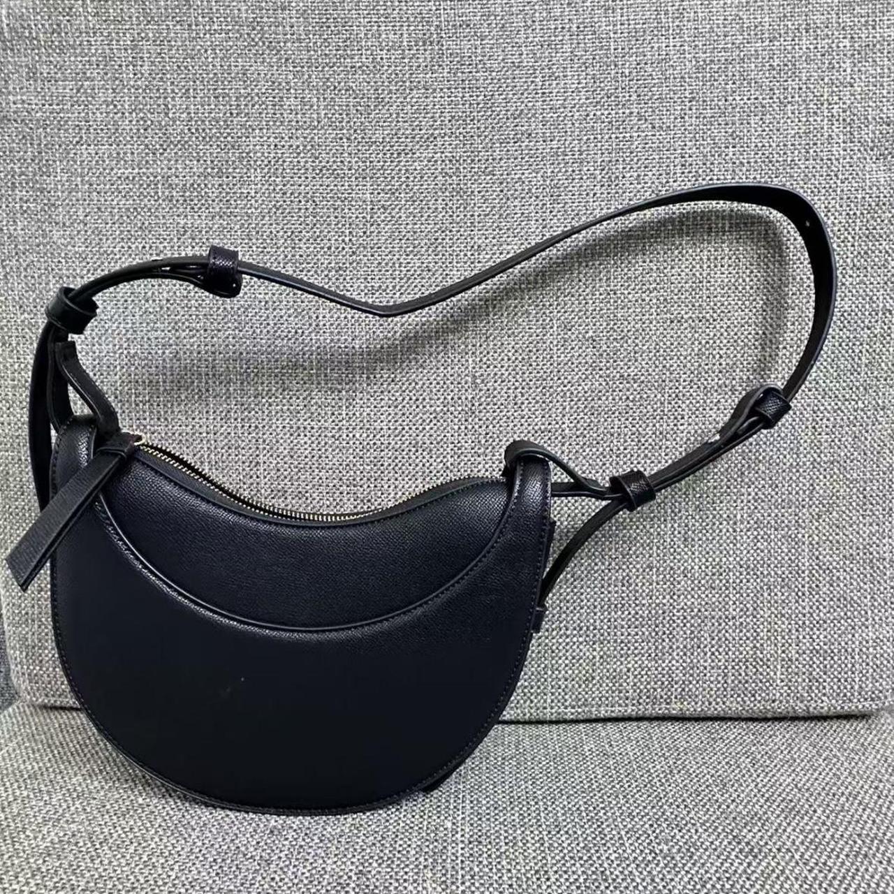POLÈNE Half-Moon Black Leather Shoulder Bag - Depop