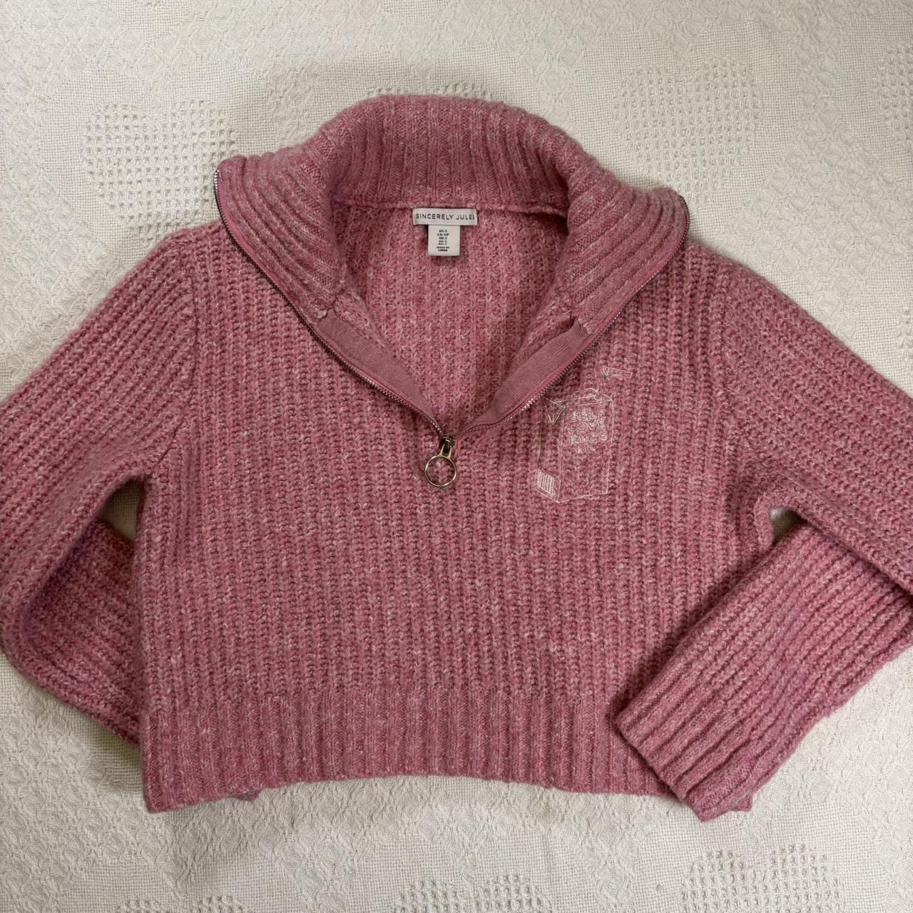 Pink Sincerely Jules quarter zip cropped sweater... | Depop