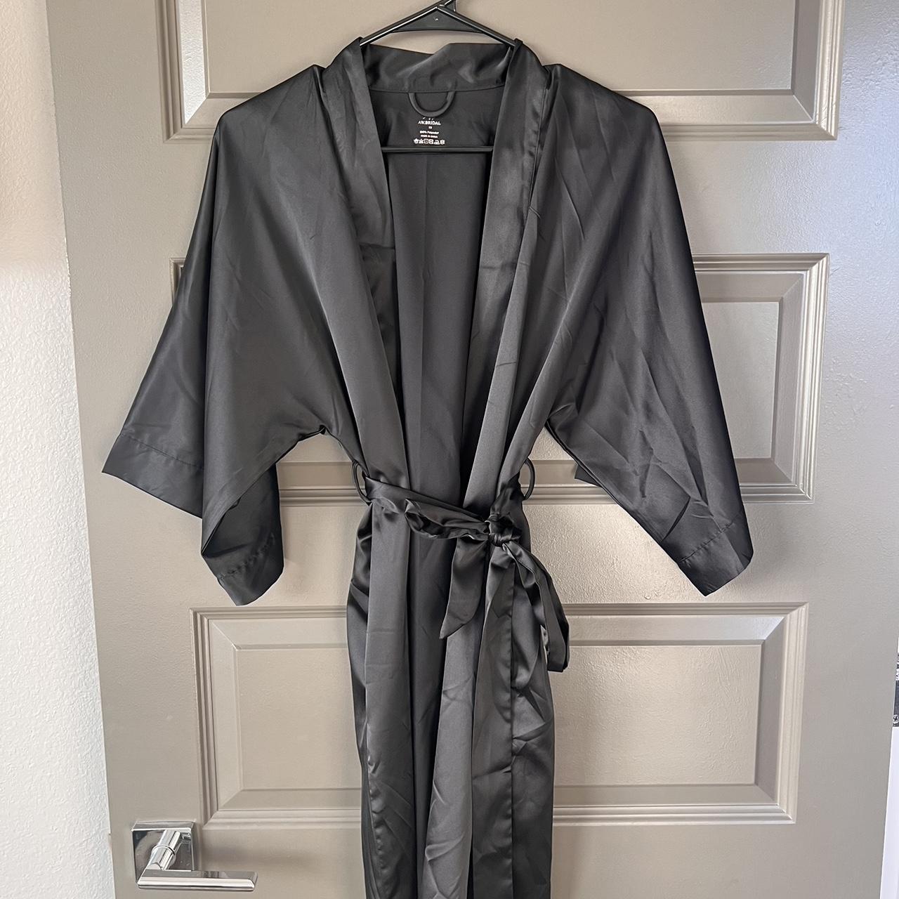 Black silky robe - size XS only worn once - so... | Depop