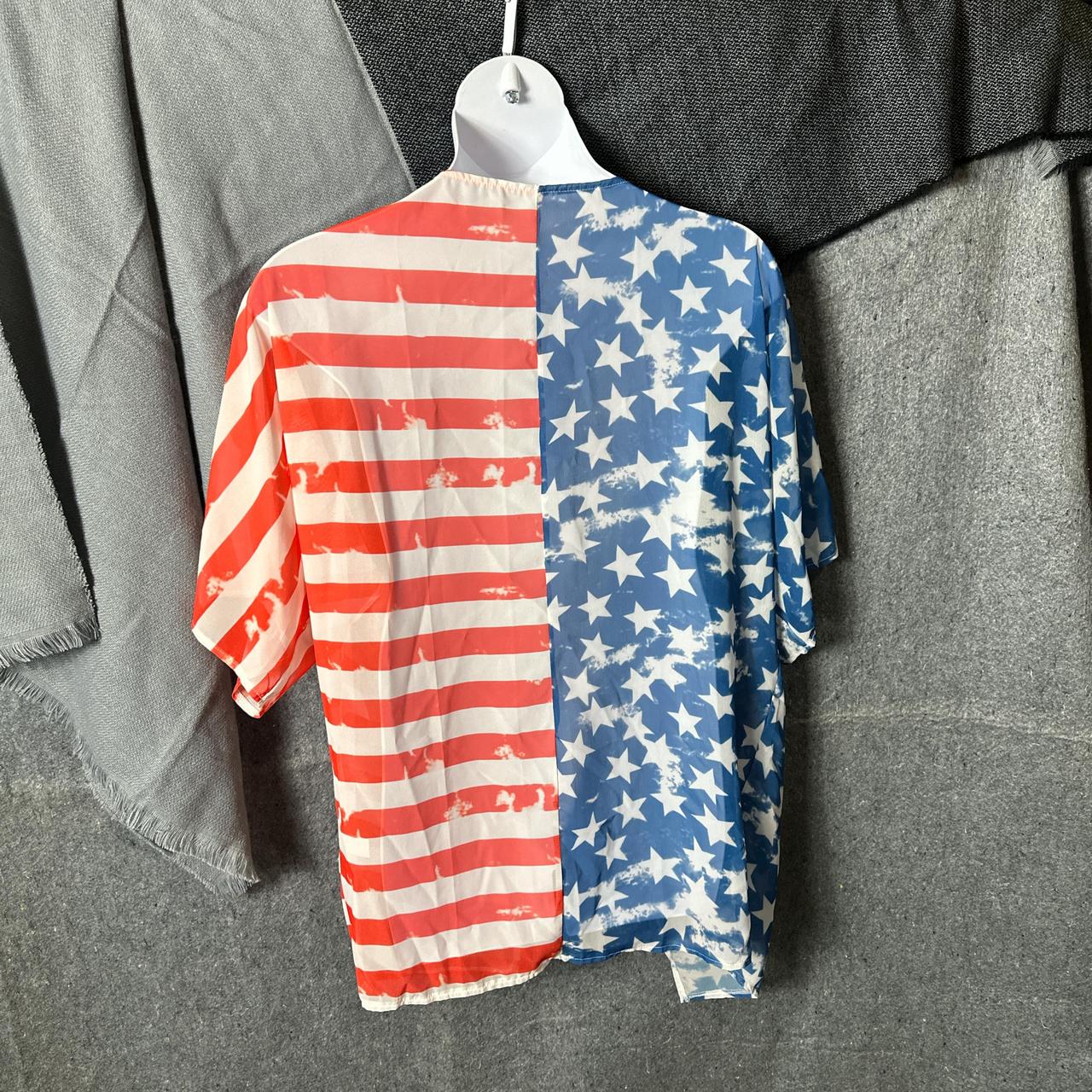 Red, white, and blue patriotic flag duster Item... | Depop