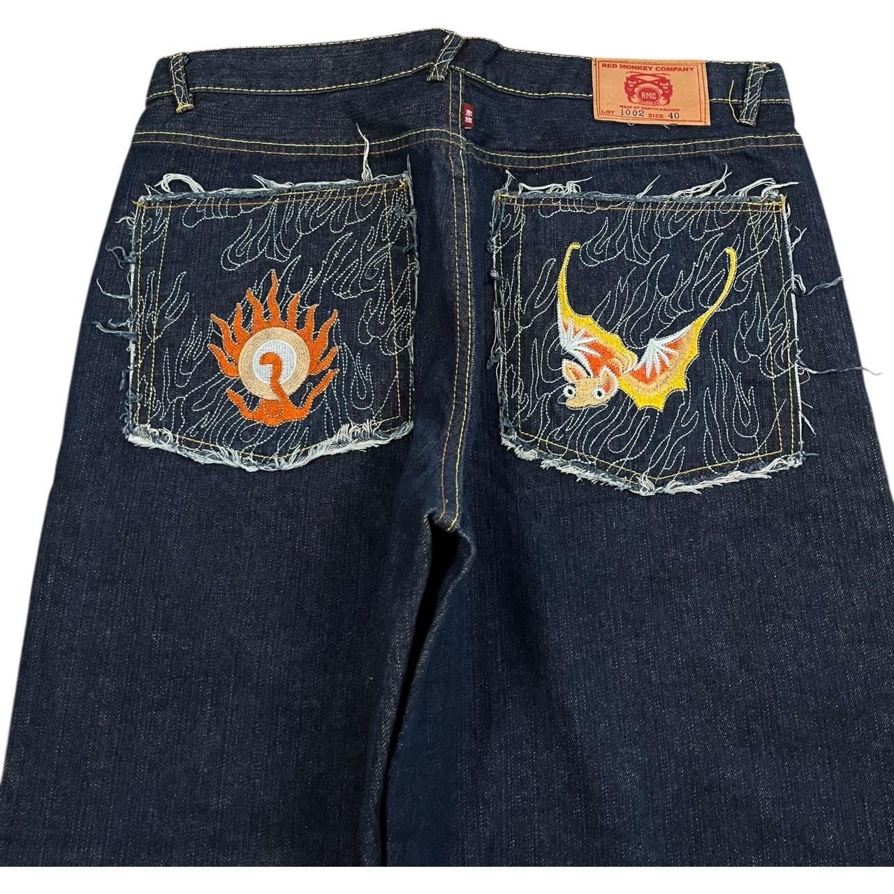 RMC Red Monkey Company Flame & Dragon Embroidered... | Depop