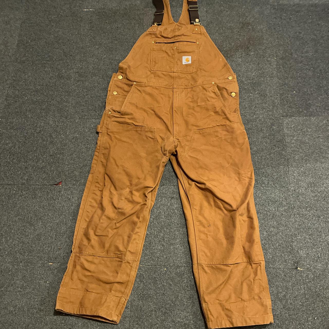 Tan double knee carhartt overalls perfect for the... - Depop