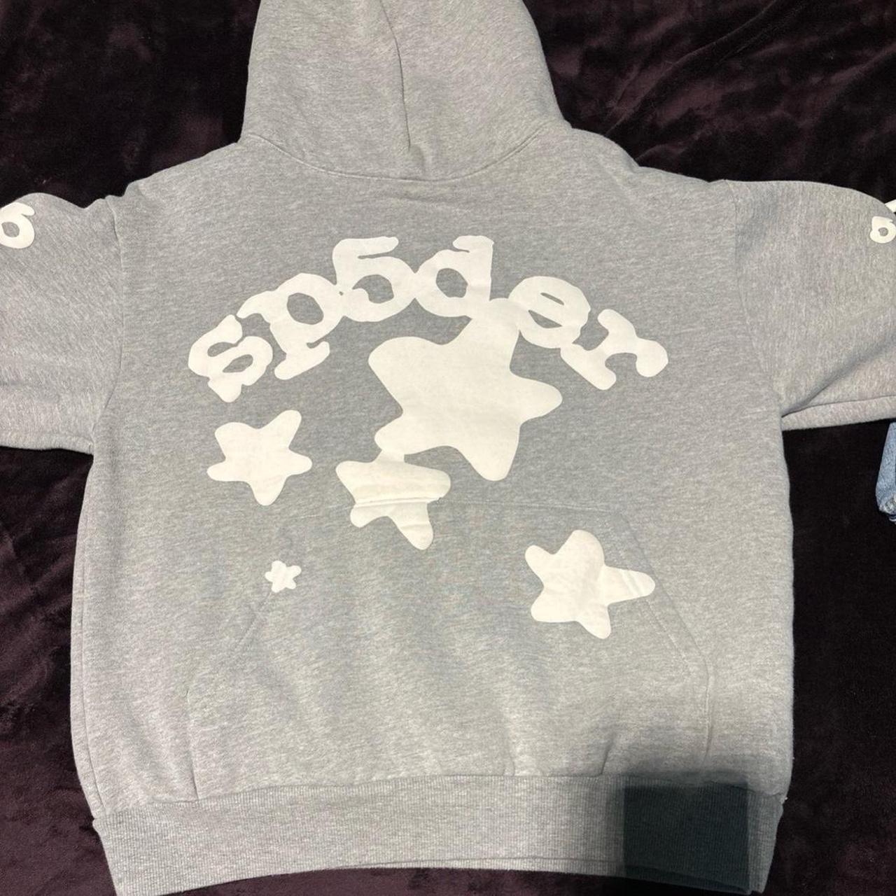 GREY SP5DER HOODIE . CONDITION 10/10 . SIZE SMALL .... - Depop