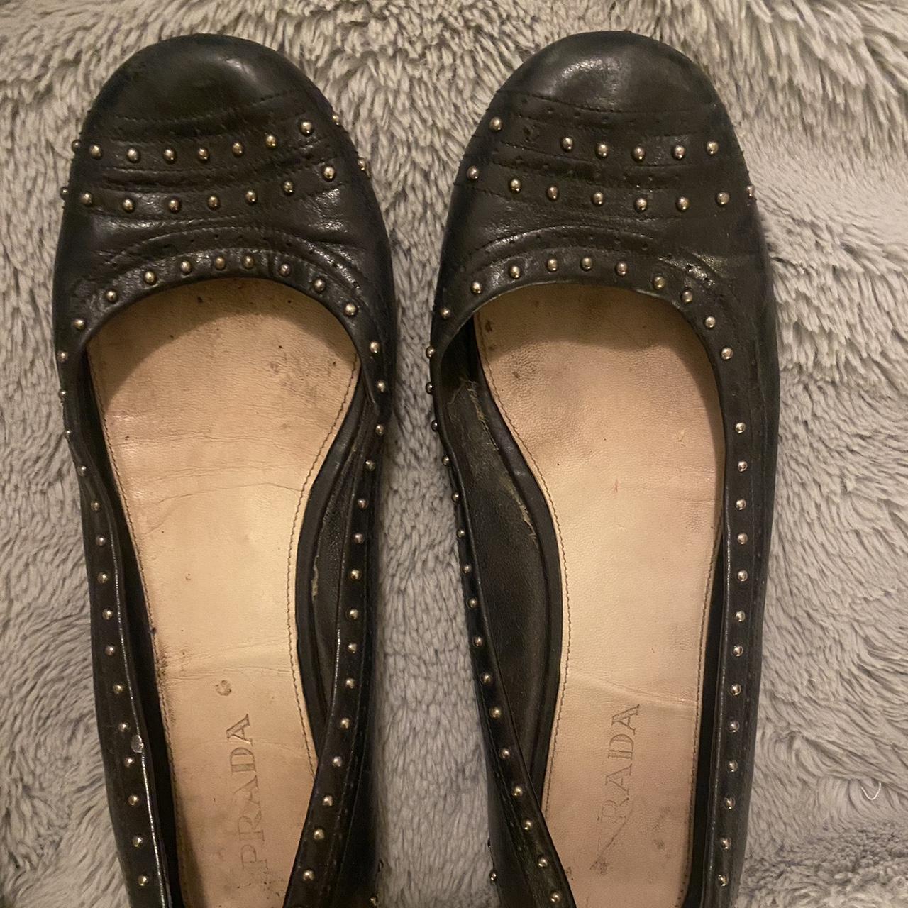 Vintage Prada ballet flats with studding detail.... - Depop