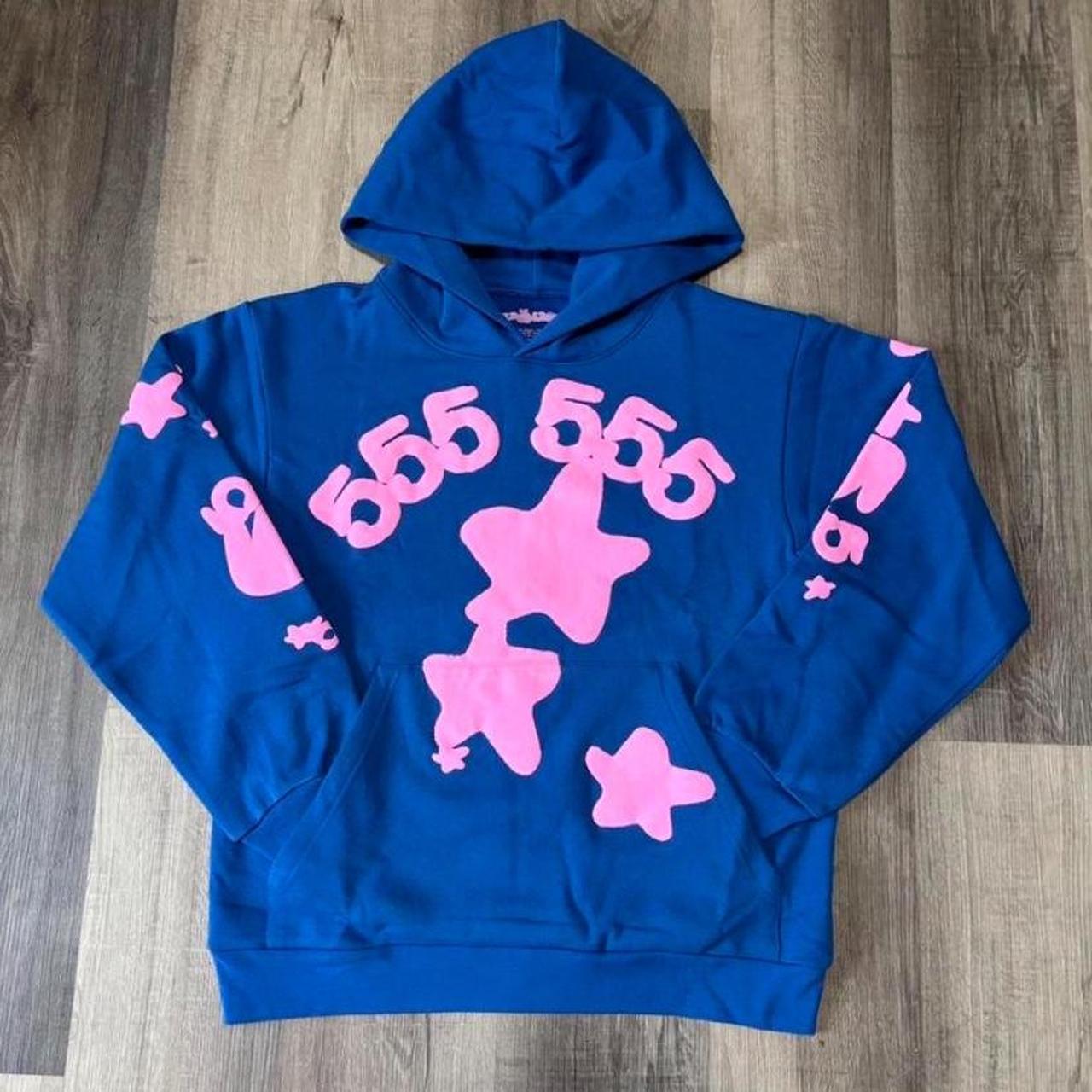 Blue and pink 555 spider hoodie | Depop