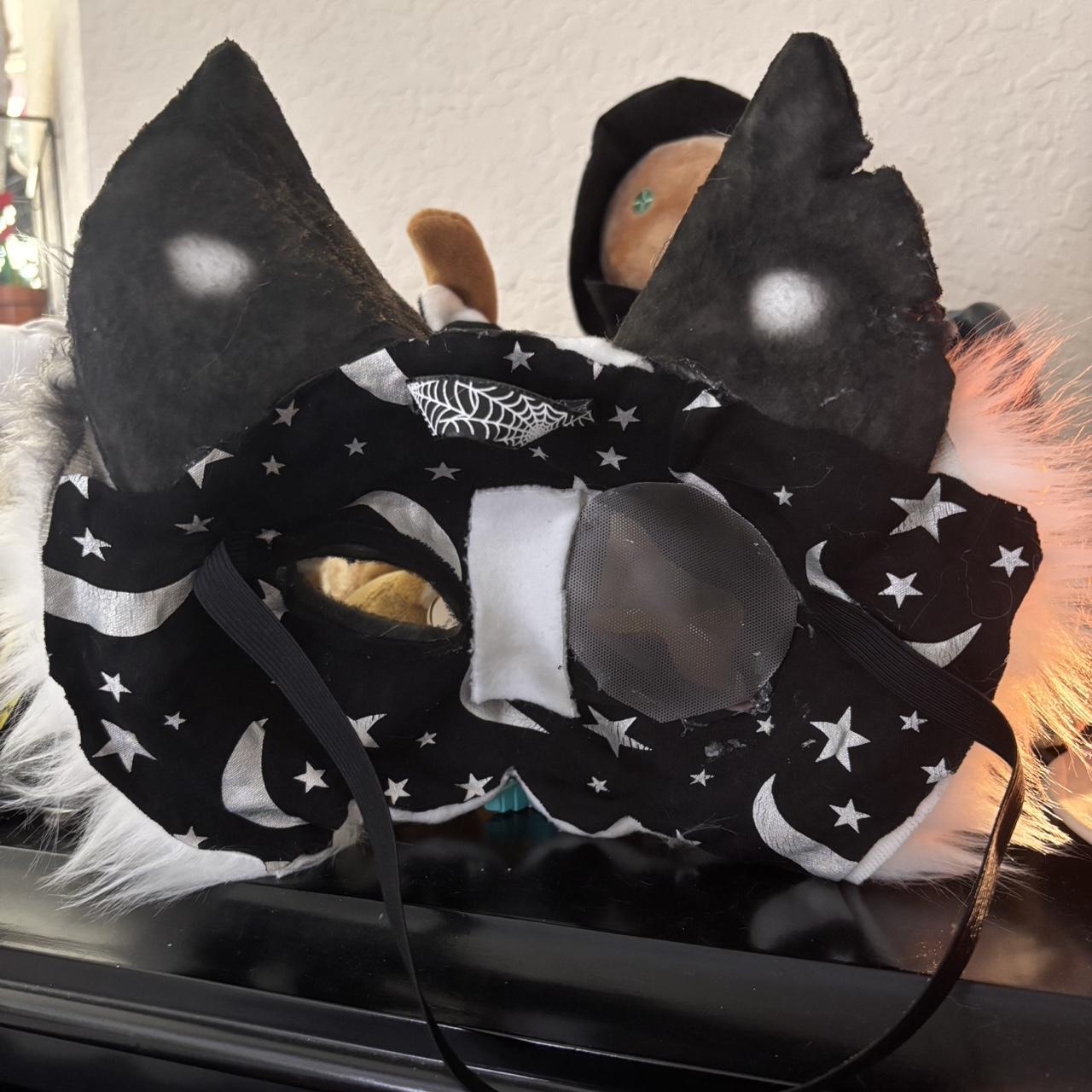 Black & white cat / animal half mask with light gore... | Depop