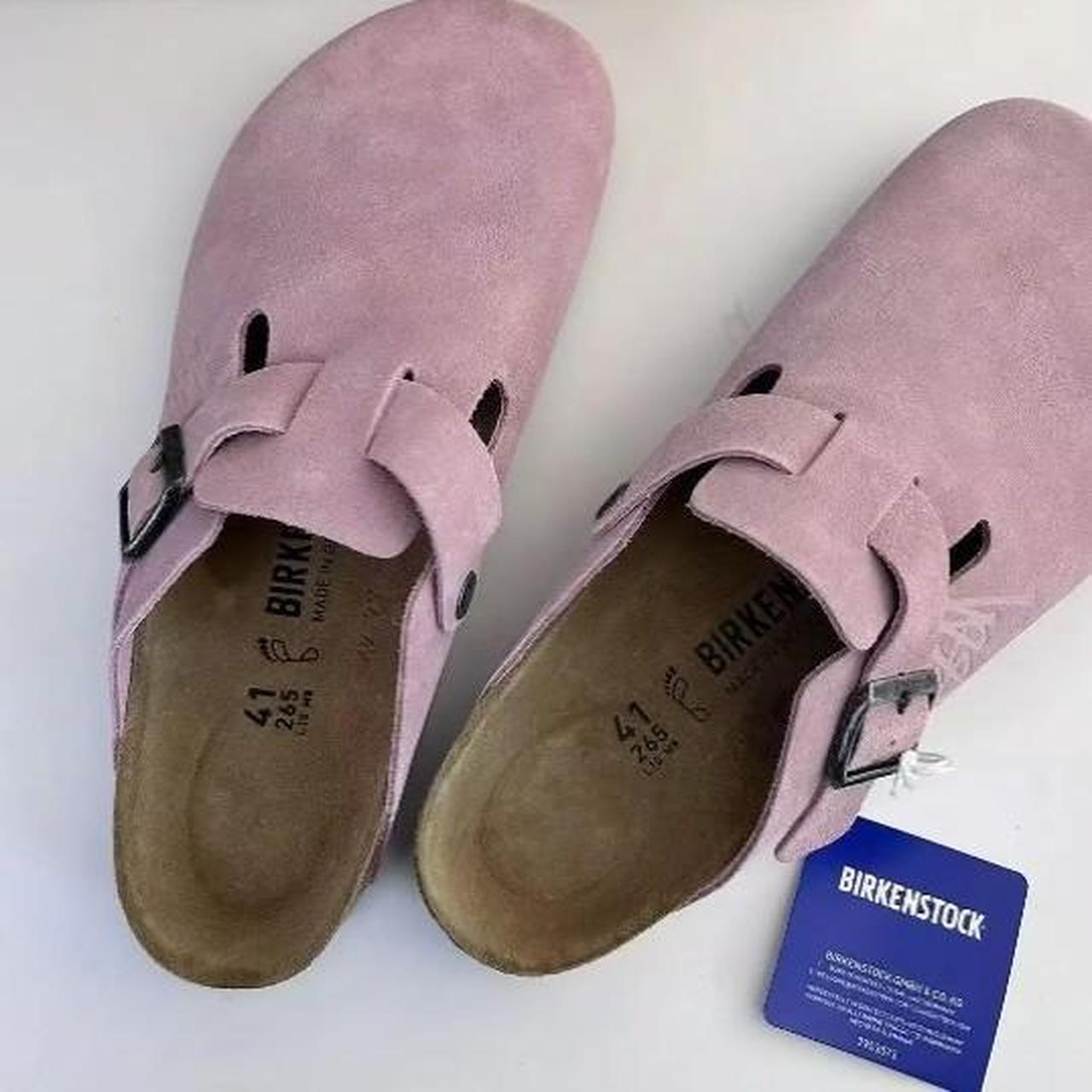 Birkenstock Boston Pink Soft Footbed Leather... - Depop
