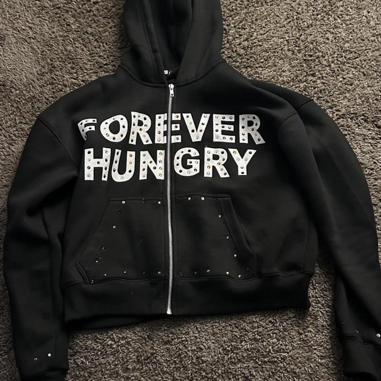 Black and white Forever Hungry zip up hoodie #goth | Depop