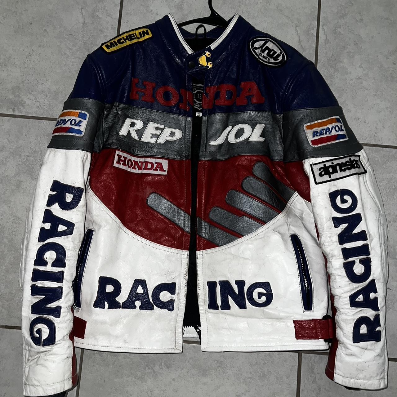 90s Repsol #Honda #Leather #Racing jacket Size XL... | Depop