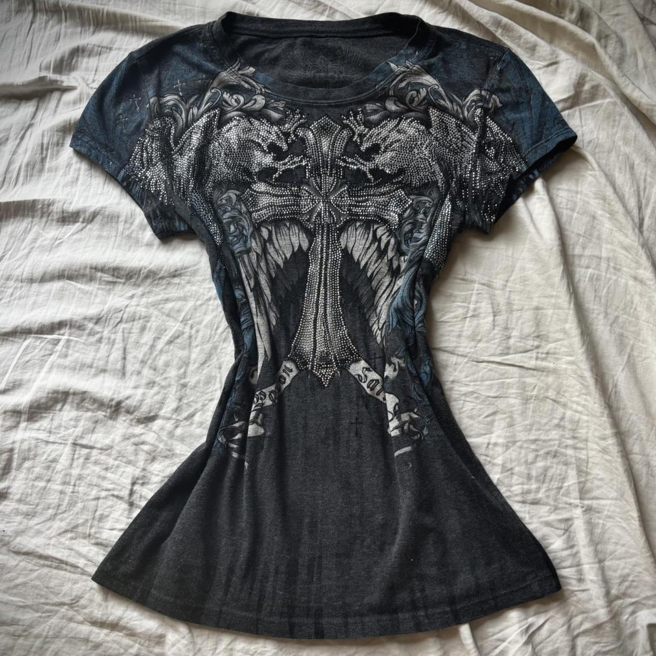 ↳ real affliction xavier gothic top ˚₊ ⋆ ☠︎︎ ݁ᛪ༙... | Depop