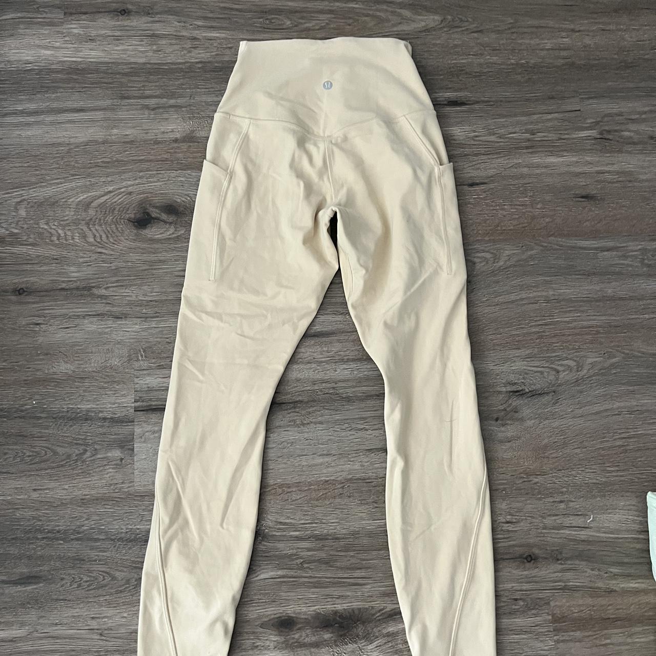 Lululemon cream double lined leggings with pockets!... - Depop
