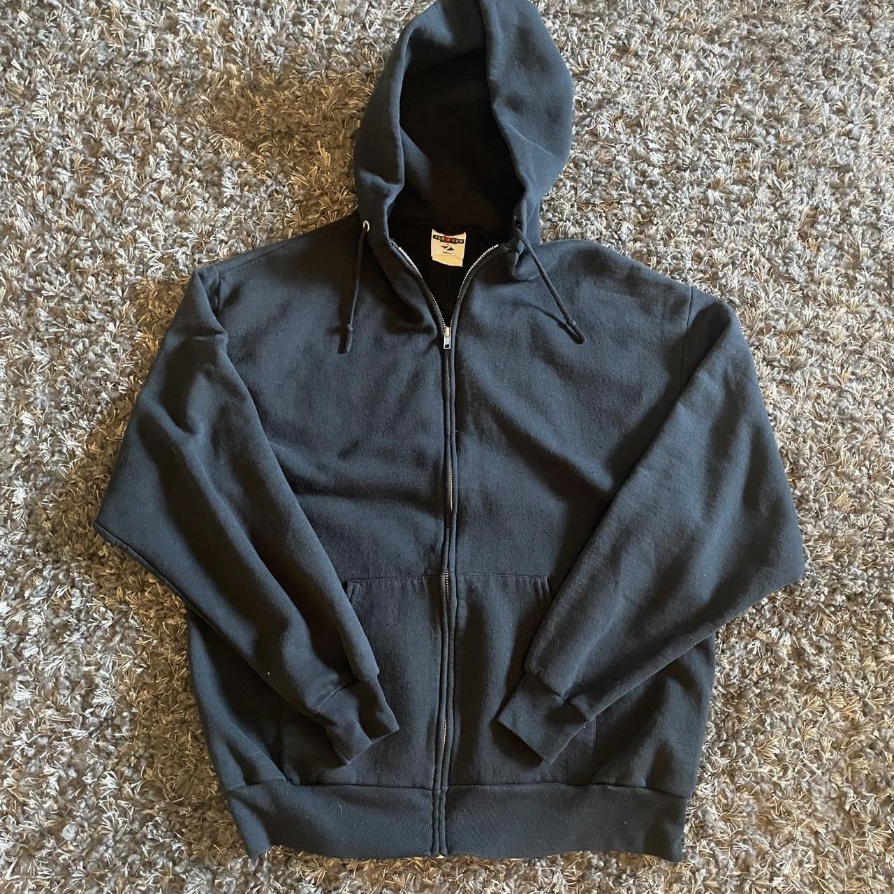 vintage blank black zip up hoodie! great blank zip... - Depop
