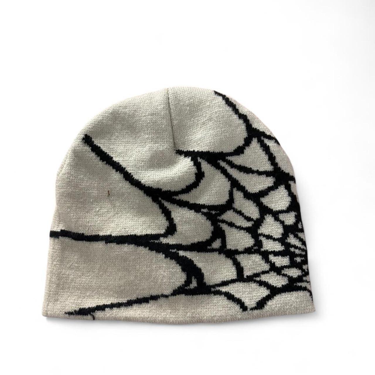 Beige and black spider web beanie #streetwear #y2k... | Depop