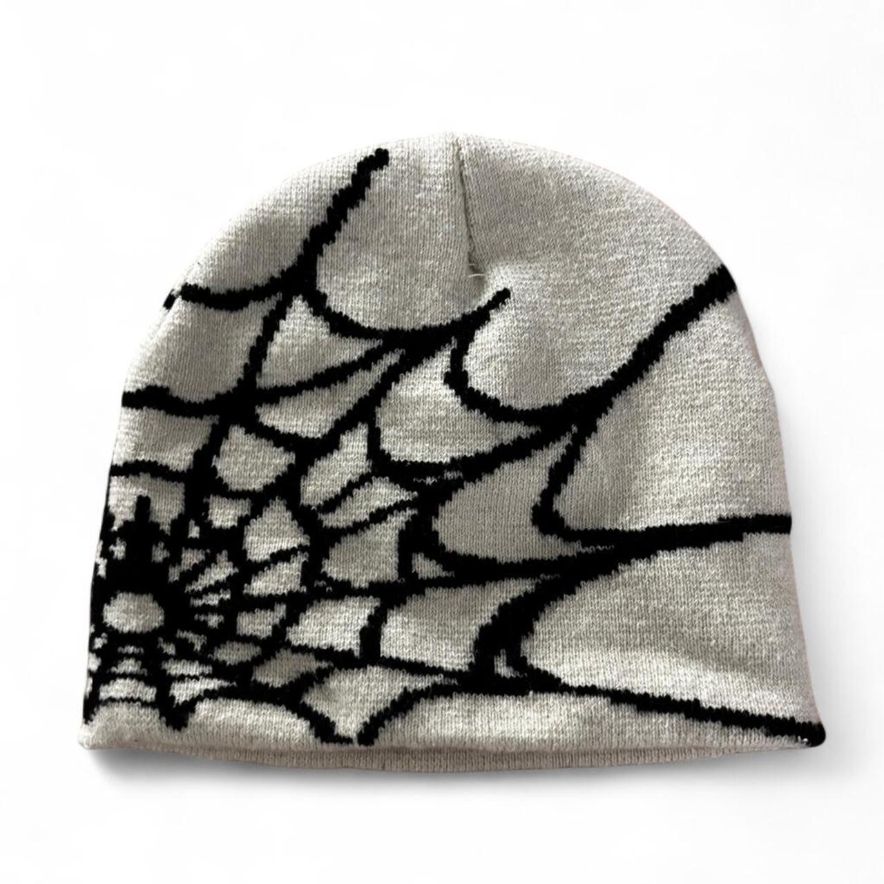 Beige and black spider web beanie #streetwear #y2k... | Depop