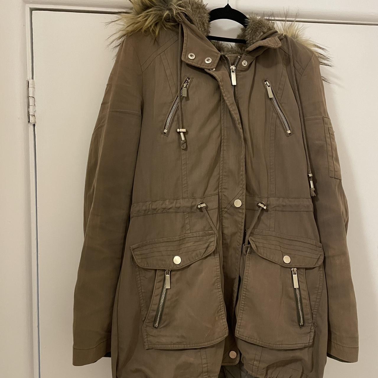 Brown parka jacket with fur hood #winterjacket | Depop