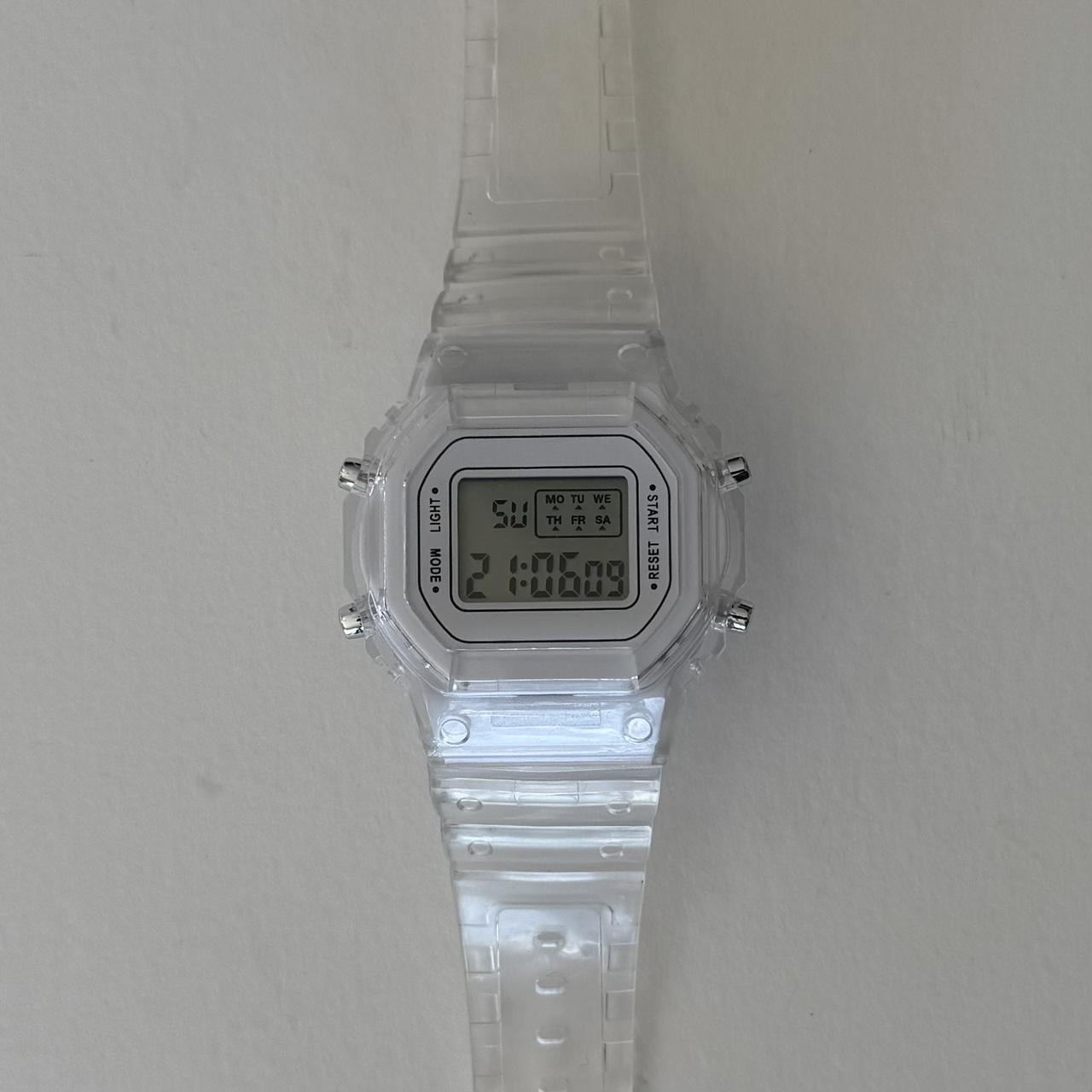 Clear plastic digital watch with adjustable strap... | Depop