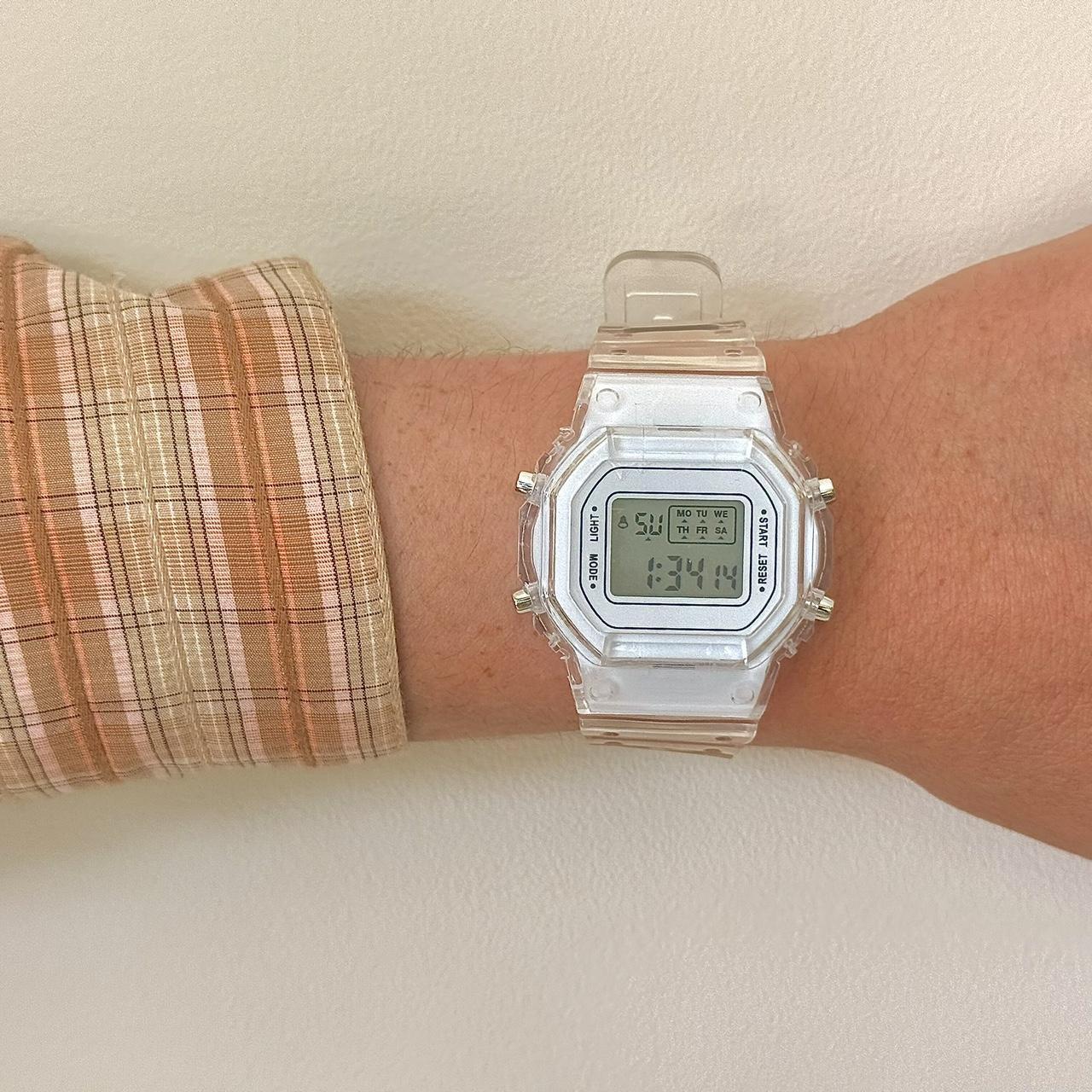 Clear digital watch with white accents #digitalwatch | Depop