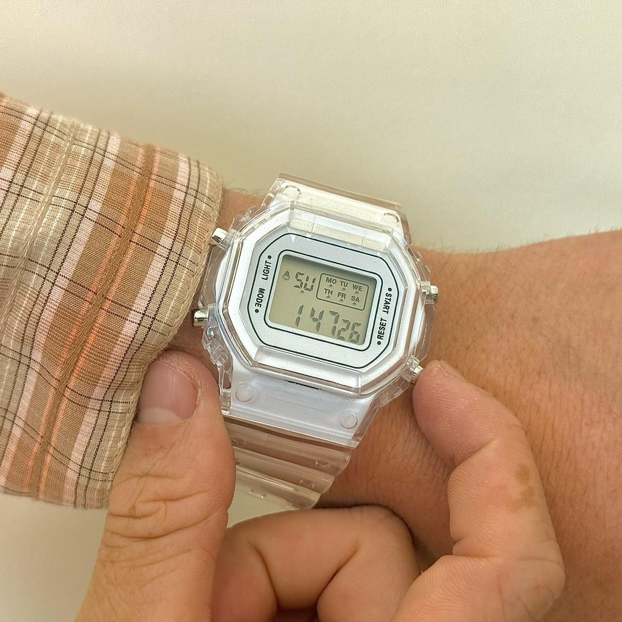 Clear digital watch with white accents #digitalwatch | Depop