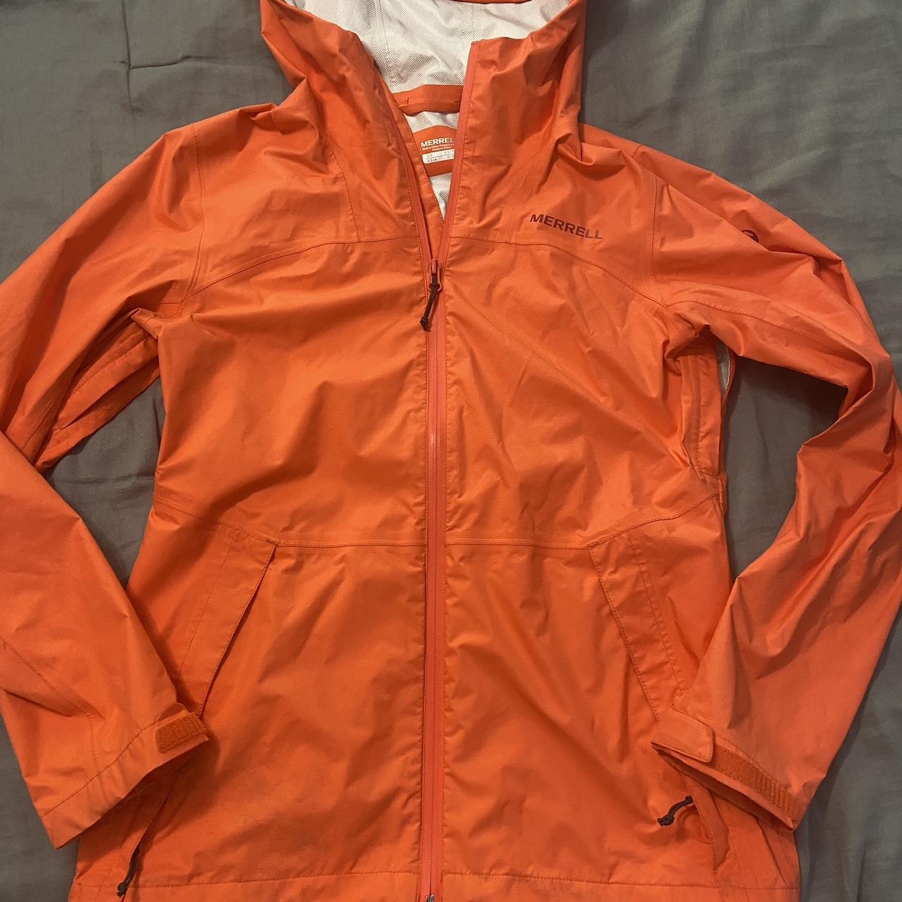 Orange/red lightweight Merrell rain jacket with... - Depop