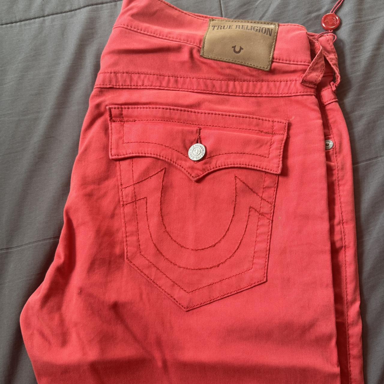 True Religion pink/red jeans 33 waist, 33-34 inseam | Depop